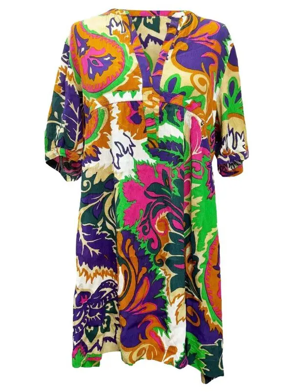 Ba&sh Printed Paisley V-neck Short Sleeve Gathered Dress - Neutrals