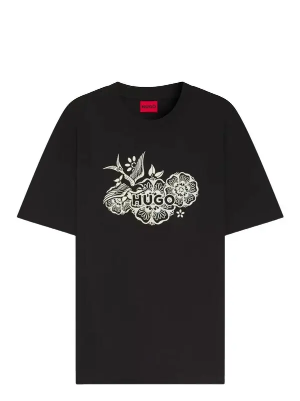 Hugo Flora-print Logo-detail T-shirt - Black