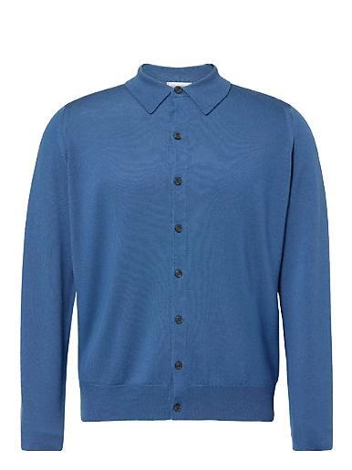 John Smedley Tibor Long-sleeve Merino-wool Polo Shirt - Teal Firth