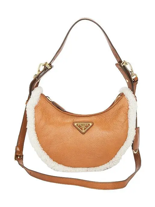 FWRD RENEW Prada Shearling Arque Shoulder Bag - Tan