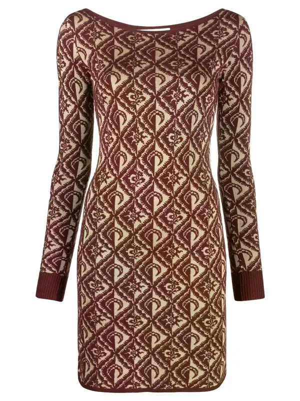 MARINE SERRE Moon Diamant-jacquard Mini Dress - Red