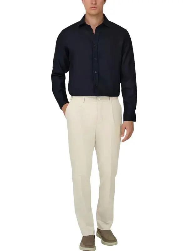 Boggi Milano Garment-washed Linen Shirt - Blue