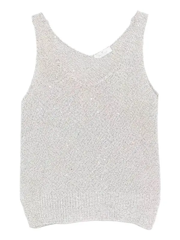 PANICALE Ribbed-trim V-neck Sleeveless Top - Neutrals
