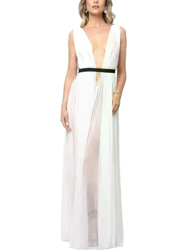 ROSERRY Santorini Pleated Tulle Maxi Dress - White