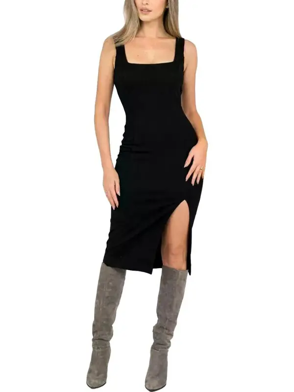 ROSERRY Kensington Side-slit Midi Dress - Black