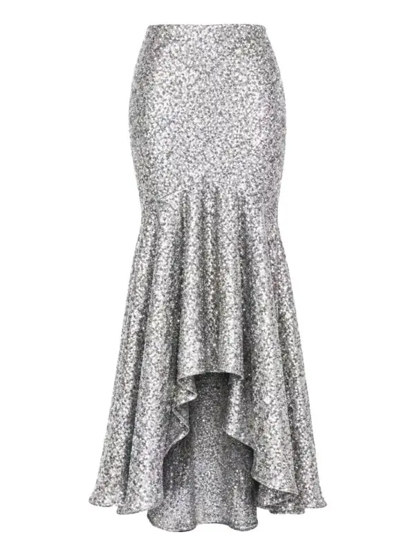 ROSERRY Tango Sequin-embellished Ruffled High-low Hem Skirt - Silver