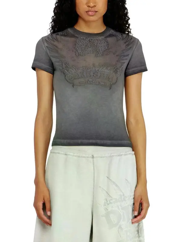 DIESEL® Dévoré Phoenix" Cover-stitched Cotton T-shirt - Grey