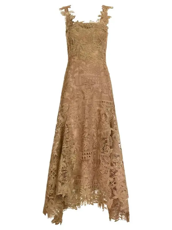 Oscar De La Renta Dominican Landscape Guipure Dress - Brown