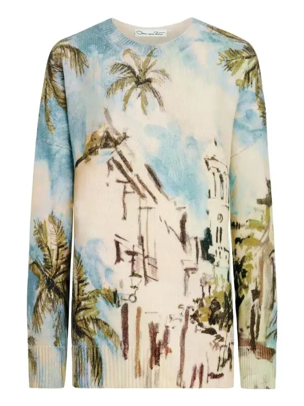 Oscar De La Renta Dominican-landscape Oversized Pullover - Neutrals