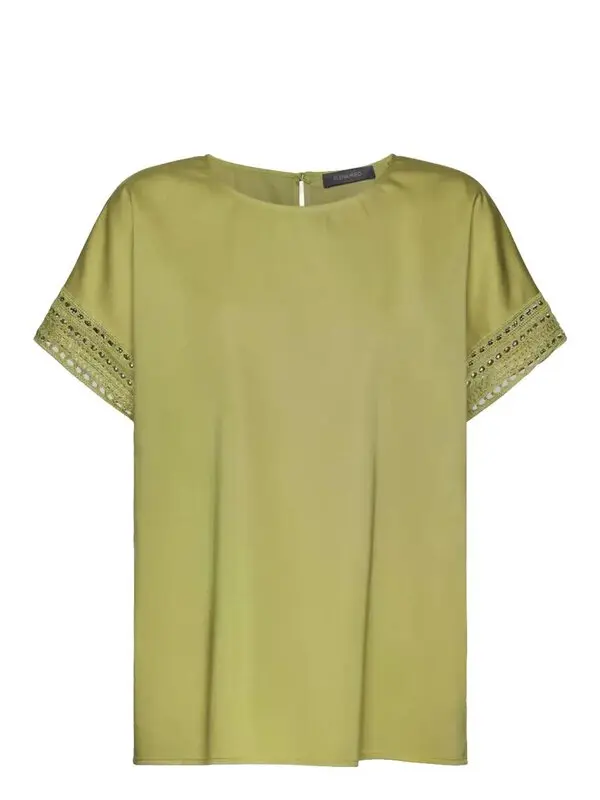 ELENA MIRÒ Lace-trim Short-sleeve Top - Green