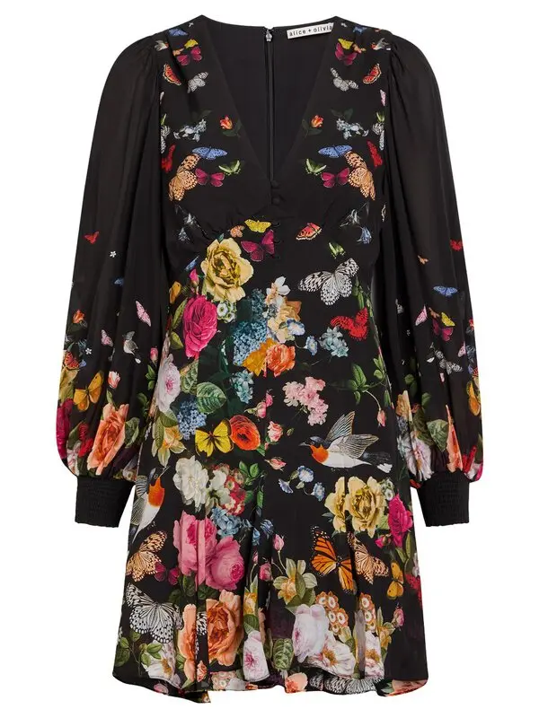 Alice + Olivia Empire Waist Printed Woven Mini Dress - Black
