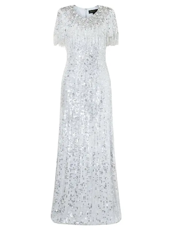 Jenny Packham Eugene Crystal-embellished Sequined Chiffon Gown - Blue