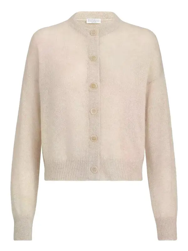 Brunello Cucinelli Sparkling Mohair And Wool Cardigan With Monili - Neutrals