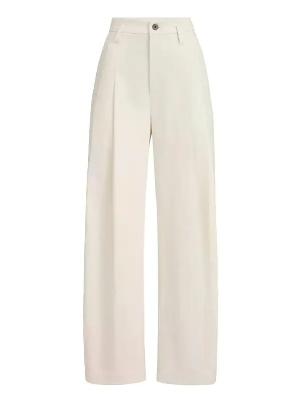 Brunello Cucinelli Dyed Cotton And Wool Wrinkled Denim Five-pocket Baggy Trousers With Monili Detail - Neutrals