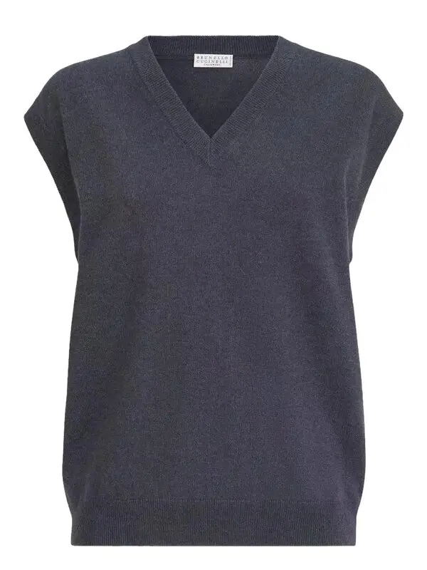 Brunello Cucinelli Cashmere Sweater Vest With Monili - Grey