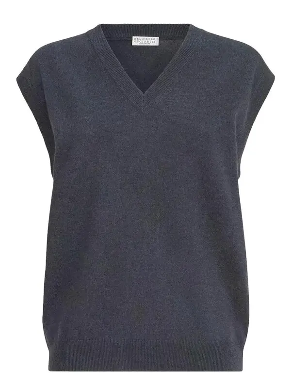 Brunello Cucinelli Cashmere V-neck Sweater Vest With Monili Embellishment - Grey