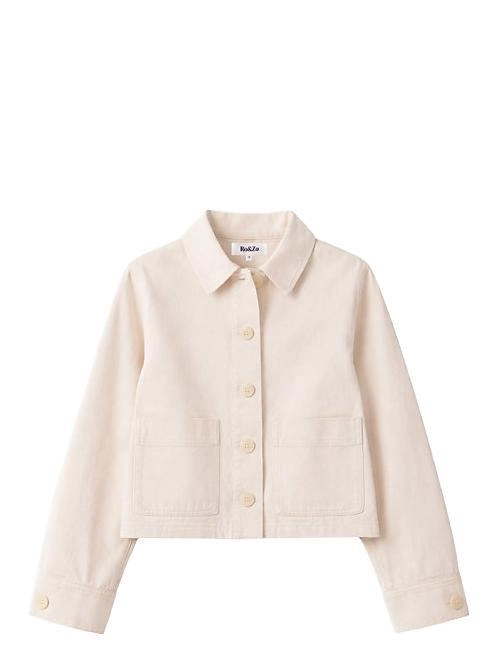 RO&ZO Cotton-twill Shirt Collar Denim Jacket - Ecru