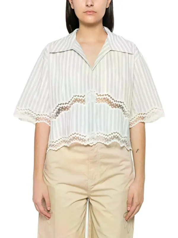 Sandro Cropped Striped Cotton Shirt - Neutrals