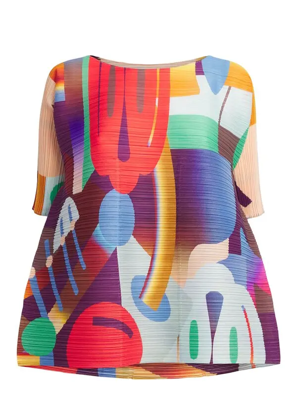 Issey Miyake Graphic Print Pleated T-shirt - Red