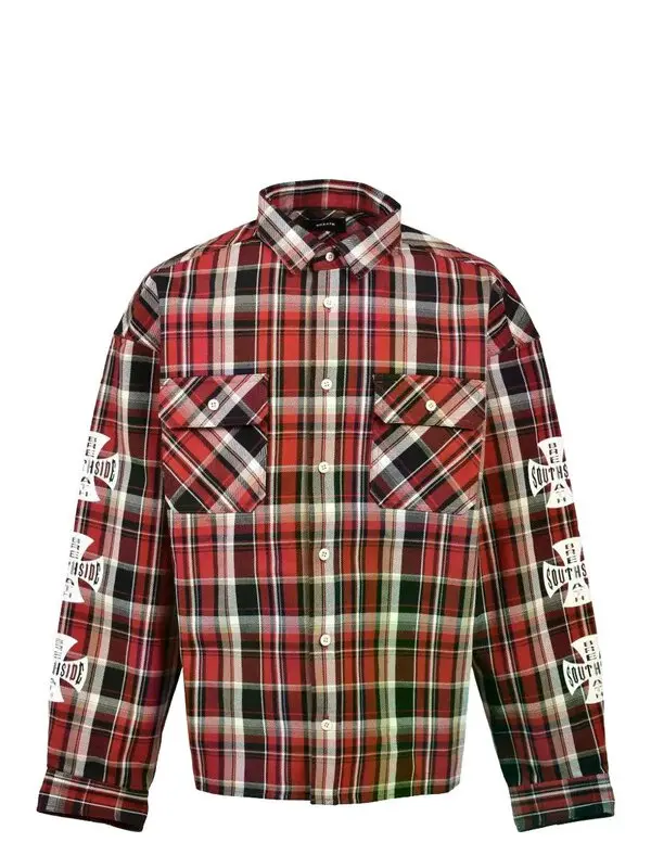 BREATH Check-pattern Logo-print Shirt - Red