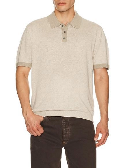 Theory Silk Linen Short Sleeve Polo - Silver Cloud