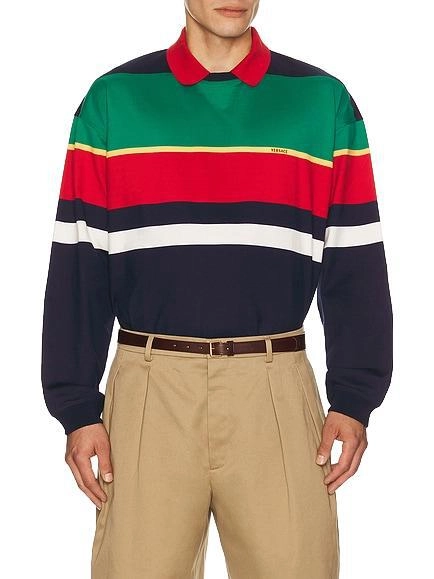 Versace Heavy Striped Cotton Jersey Logo Embroidery - Multi