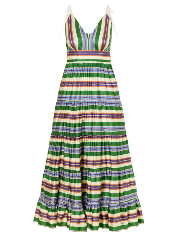 CRISTIANO MARCHELI Allegra Tiered Striped Silk-blend Maxi Dress - Multi