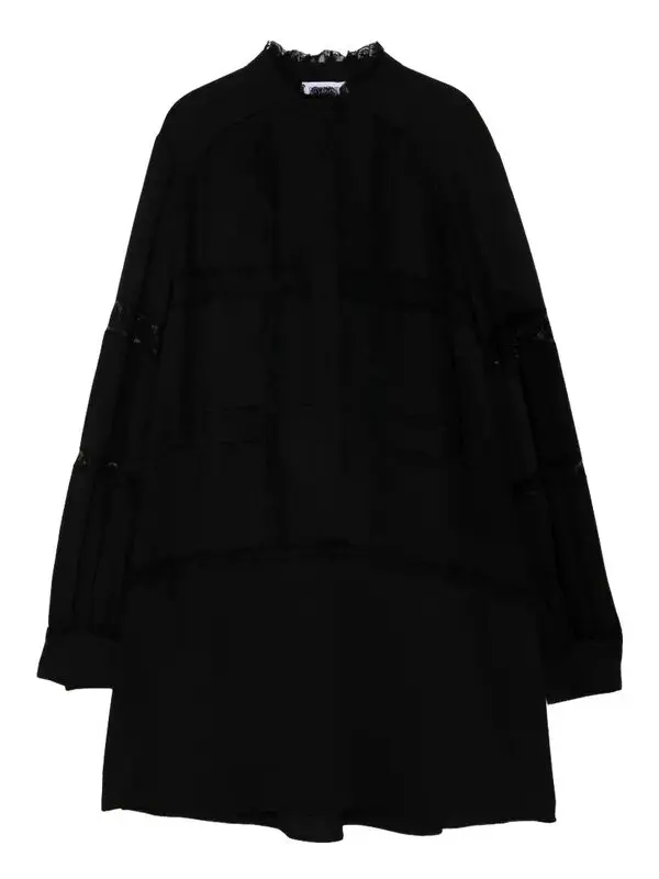 Dice Kayek Lace Trim Band Collar Long Sleeve Dress - Black