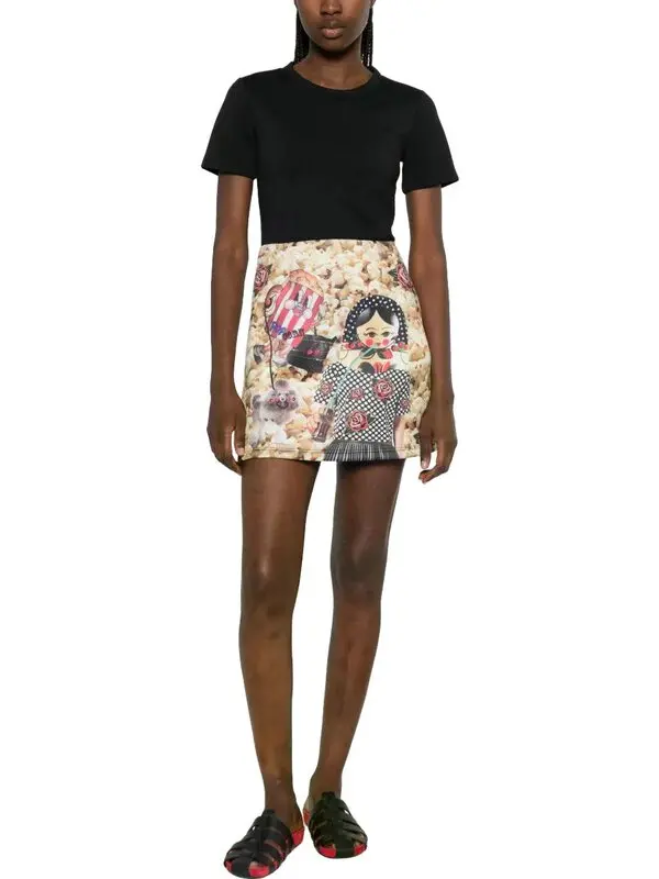 The Artistylist Popcorn Print Short Sleeve Mini Dress - Black