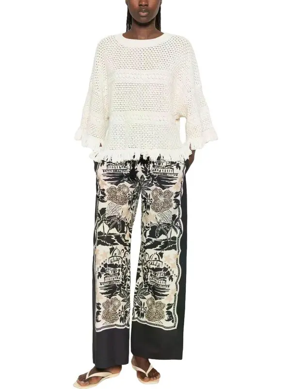 Max Mara Palato Fringe-trimmed Crochet-knit Sweater - Neutrals