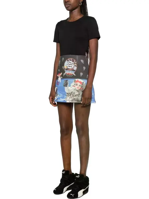 The Artistylist Graphic Print Short Sleeve Dress - Blue