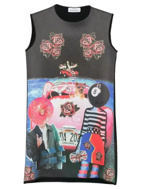 The Artistylist Graphic-print Sleeveless Mini Dress - Black