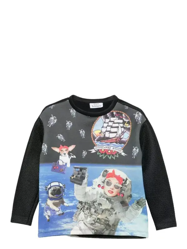 The Artistylist Graphic-print Mesh-sleeve Sweatshirt - Black