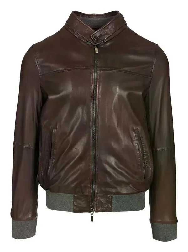 AL DUCA D’AOSTA 1902 Ribbed-trim Leather Jacket - Brown