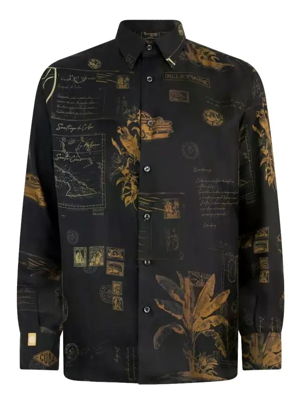 BILLIONAIRE Letter Printed Silk Shirt - Black