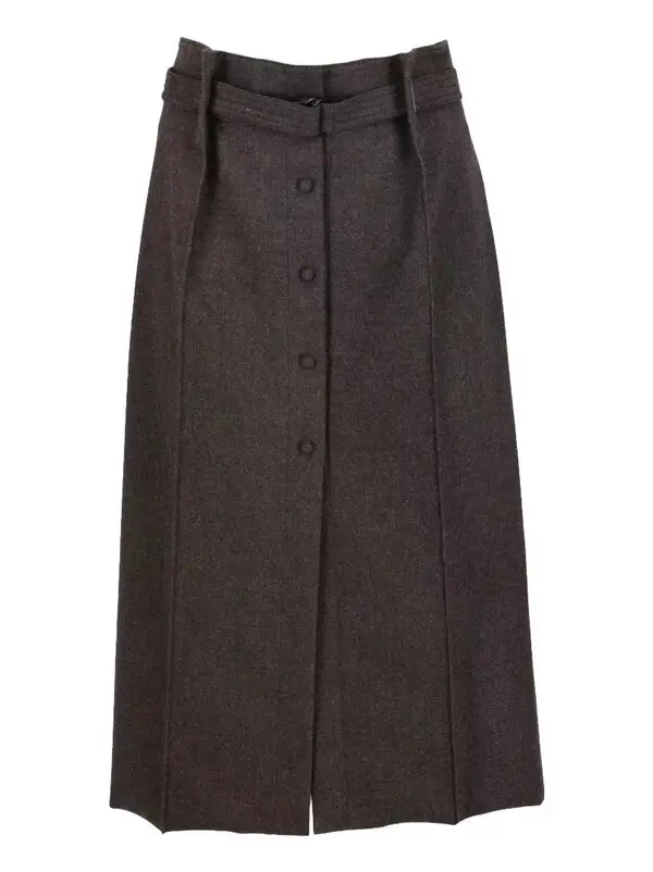 Fendi Belted Midi Skirt With Embroidered Logo Detail - Brown