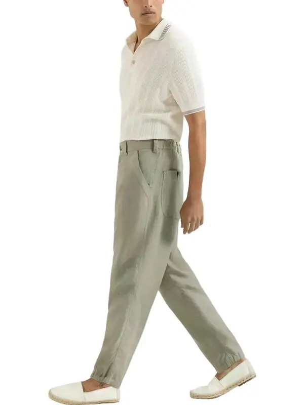 Brunello Cucinelli Linen Micro Chevron Trousers - Neutrals
