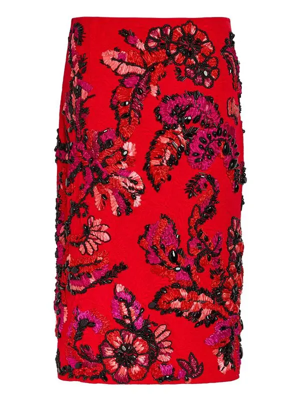 Dries Van Noten Summer Floral-embellished Woven Midi Skirt - Red