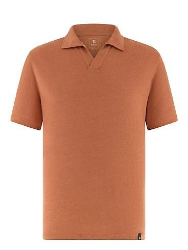 Boggi Milano Open-collar Regular-fit Stretch-linen Polo Shirt - Rust