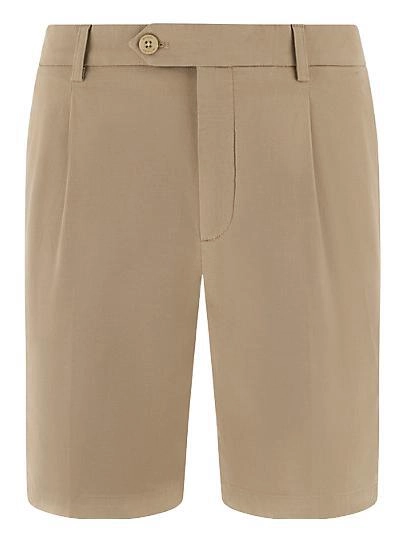 Boggi Milano Pleated-front Straight-leg Stretch Cotton-blend Shorts - Mud
