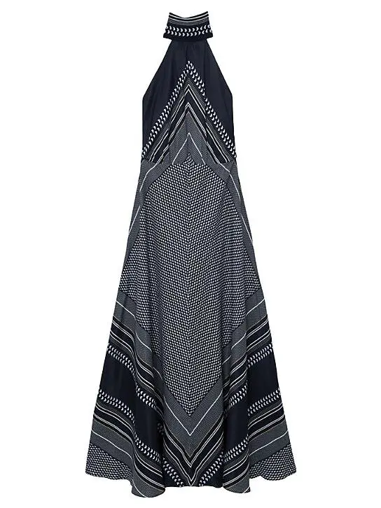 REISS Skylar Scarf-print Woven Maxi Dress - Navy