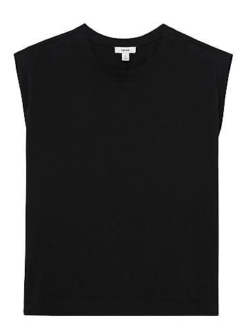 REISS Millie Cap-sleeve Cotton T-shirt - Black