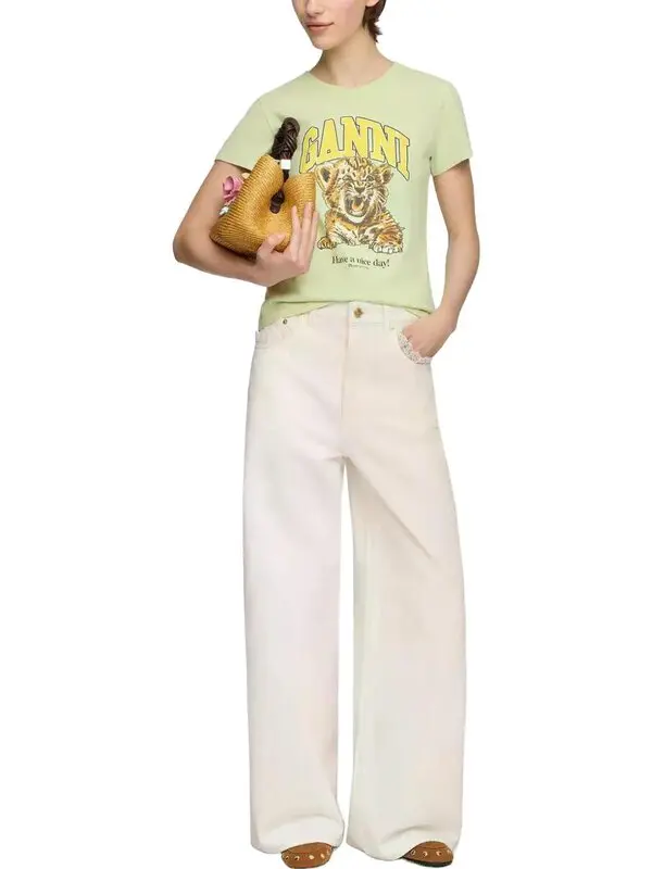 GANNI Lace-trimmed Straight-leg Jeans - Neutrals