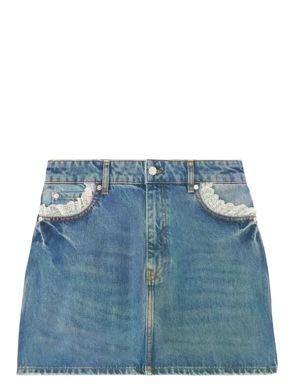 GANNI Lace-trimmed Denim Mini Skirt - Blue