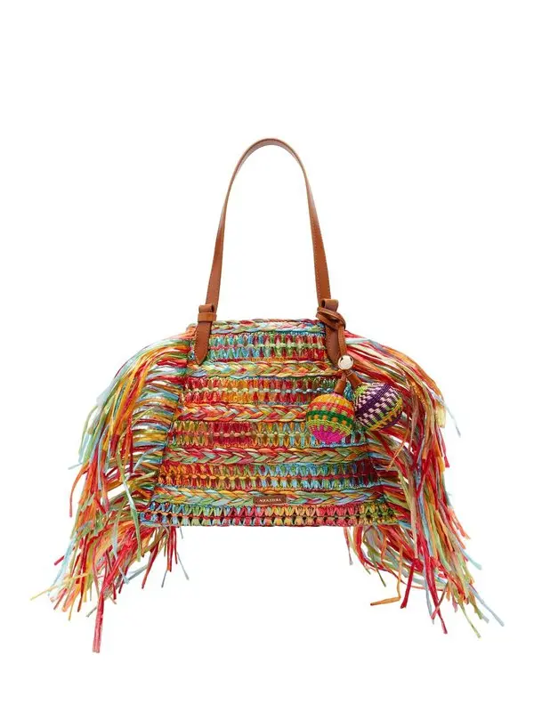 AQUAZZURA Trancoso Fringed Raffia Tote Bag - Multicoloured