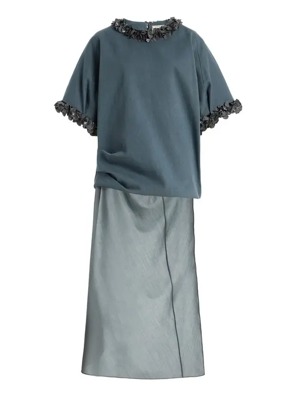 DIOTIMA Burro" Beaded Cotton Top With Chiffon Train - Blue