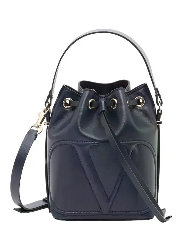 Valentino Garavani Vlogo Walk Bucket Bag In Calfskin - Blue