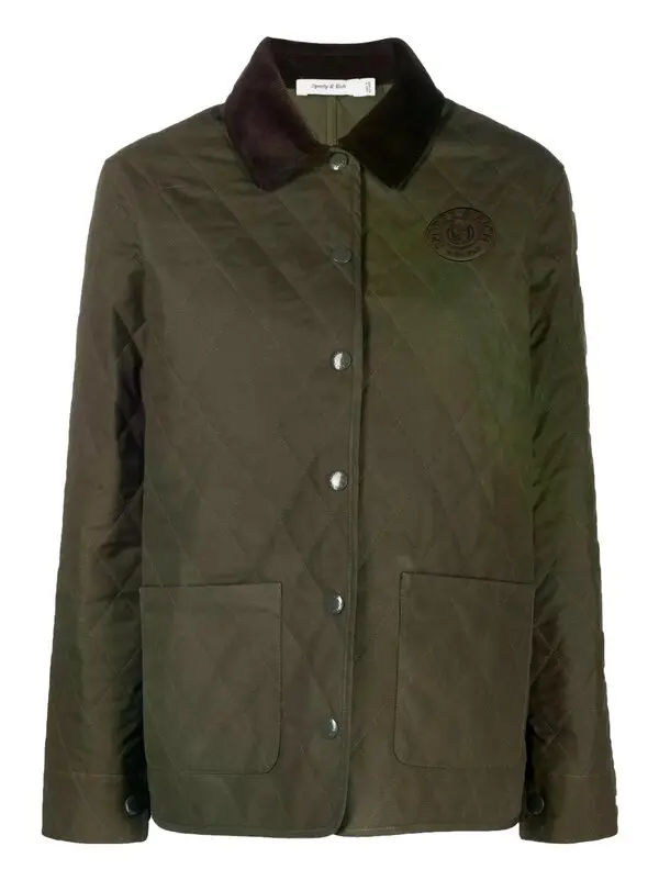 SPORTY & RICH Connecticut Quilted Cotton Jacket With Corduroy Collar - Green