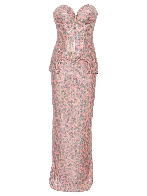 MITILIANE COUTURE Sequin Leopard Print Corset And Skirt Set - Pink