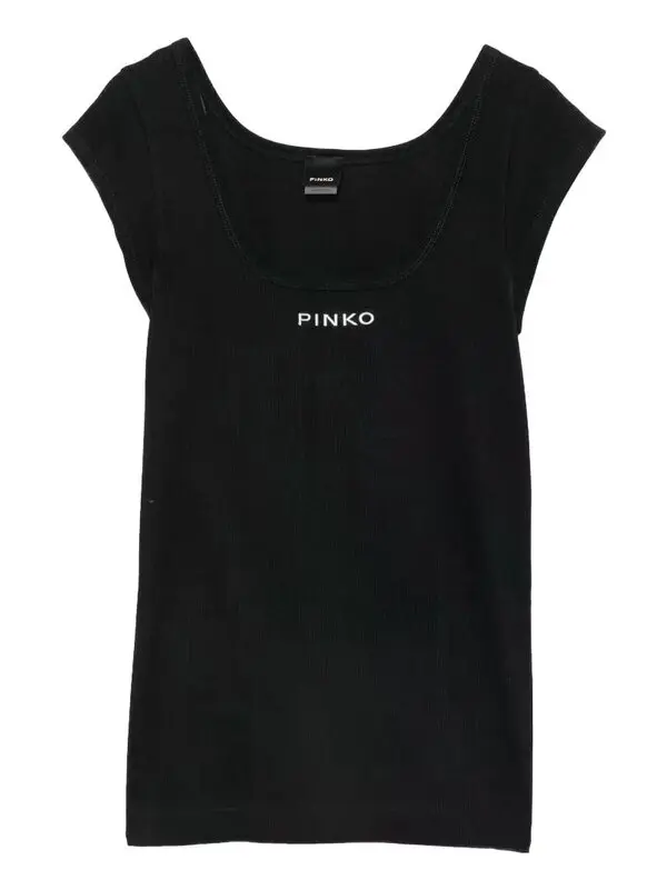 Pinko Ribbed Knit Cap Sleeve T-shirt - Black